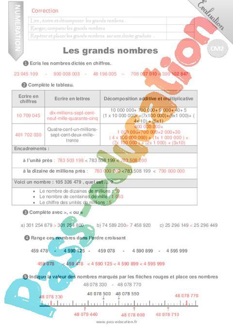 Les grands nombres – CM2 – Evaluation globale – Bilan – PDF à imprimer ...