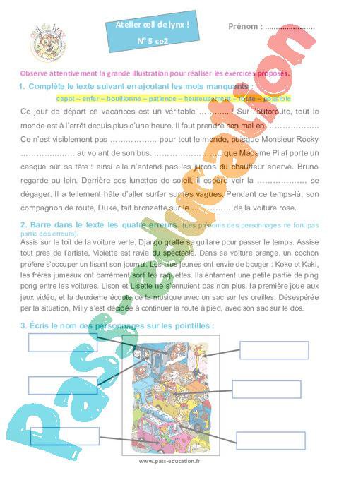 Les vacances – Ce2 – Atelier « Œil de lynx » – PDF à imprimer par Pass ...