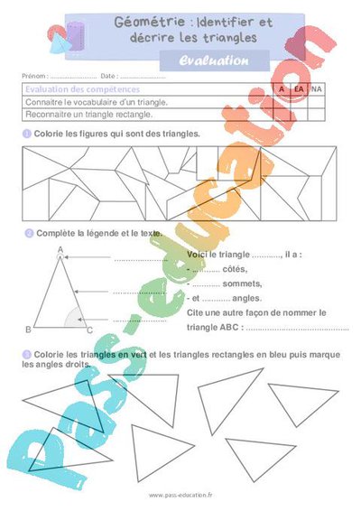 Identifier et décrire les triangles – Évaluation pour le ce1 – Cycle 2 ...
