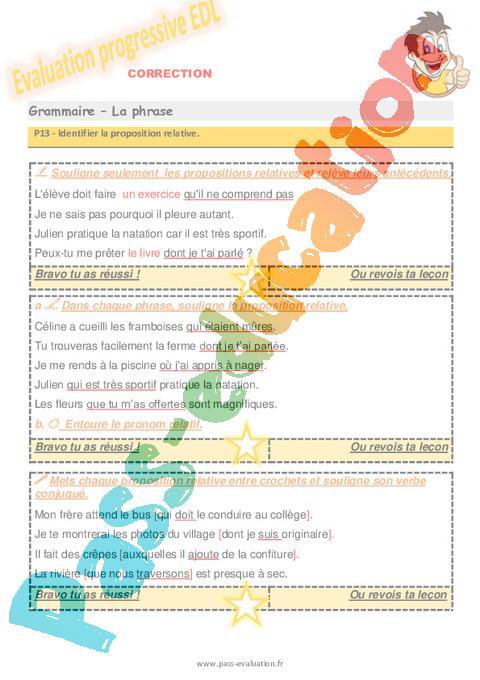 Identifier la proposition relative au CM2 – Evaluation progressive avec la correction – Cycle 3 ...