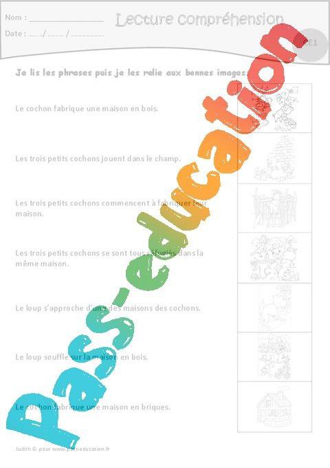 Les trois petits cochons – Je lis, j’associe l’image – Ce1 – Exercices ...