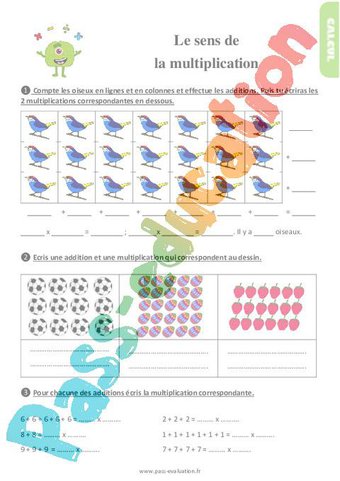 Bilan pour le Ce1 sur le sens de la multiplication – Evaluation avec la ...