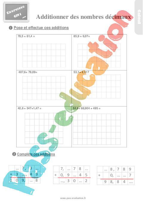 Evaluation et bilan pour le CM1 sur comment additionner des nombres ...