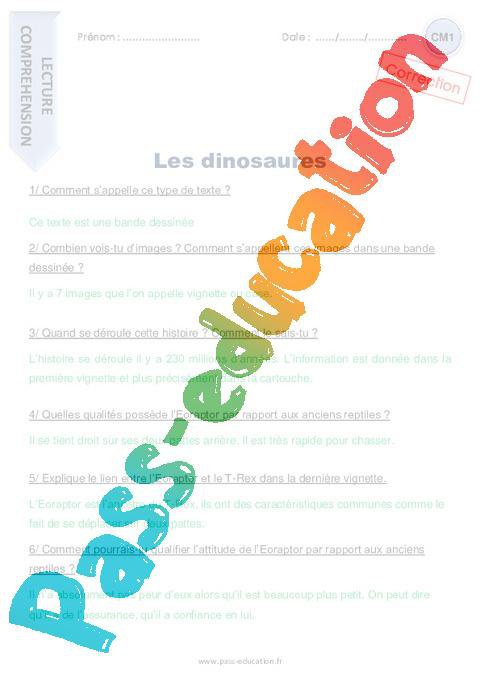 Les dinosaures – CM1 – Bande dessinée – Lecture – PDF à imprimer par ...