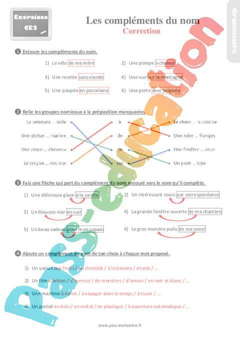 Le complément du nom au Ce2 – Evaluation et Bilan – PDF à imprimer par ...