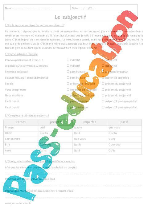 exercice sur le subjonctif plus que parfait