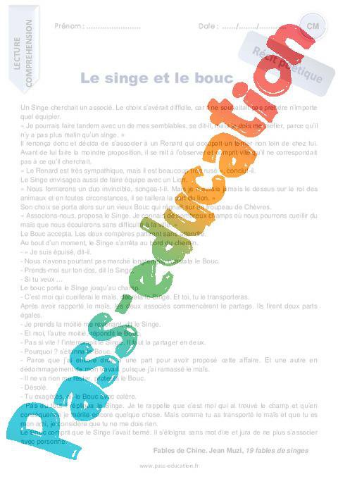 Le singe et le bouc – CM1 – CM2 – Récit poétique – Cycle 3 – PDF à ...