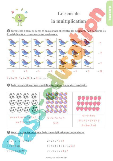Bilan pour le Ce1 sur le sens de la multiplication – Evaluation avec la correction – Cycle 2 ...