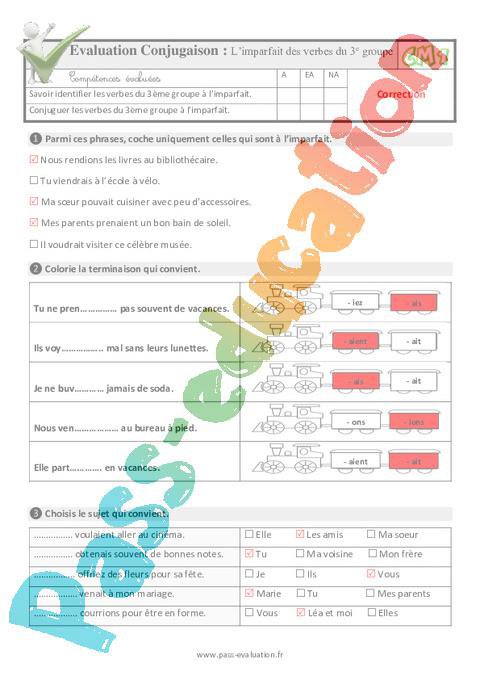 L’imparfait des verbes du 3e groupe au CM1 – Evaluation: QCM – Quiz ...