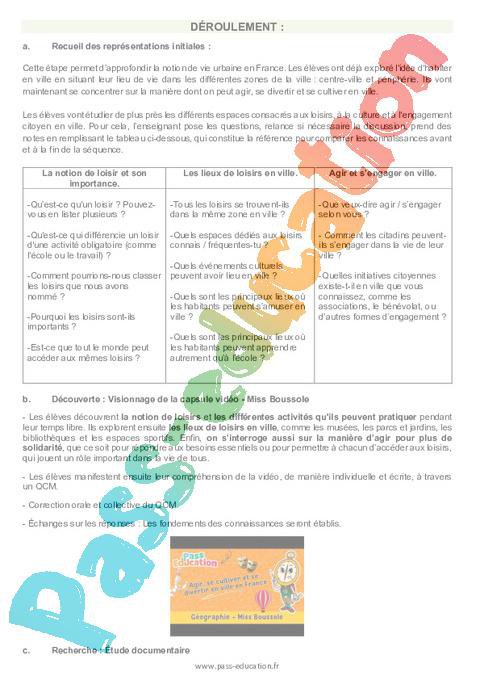 Agir, se cultiver et se divertir en ville en France – Cm1 – Séquence + vidéo – Miss Boussole ...