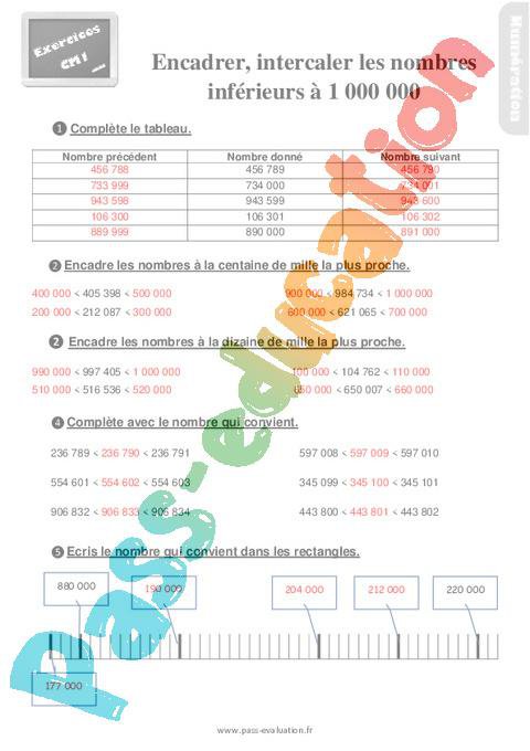 Evaluation et bilan avec le corrigé – Encadrer et intercaler les ...