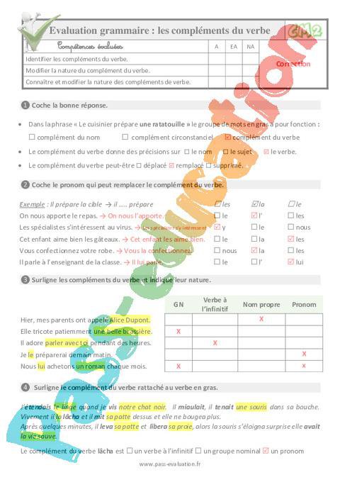 Les compléments du verbe au CM2 – Evaluation: QCM – Quiz – Cycle 3 ...