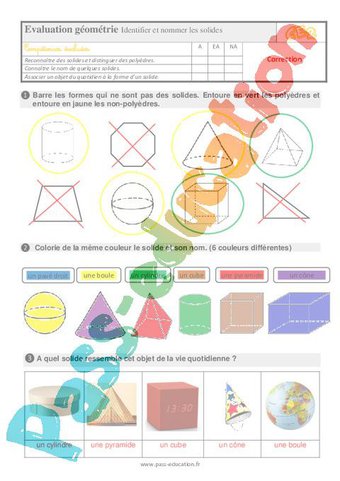 Identifier et nommer quelques solides – Ce2 – Évaluation, bilan – PDF à imprimer par Pass ...