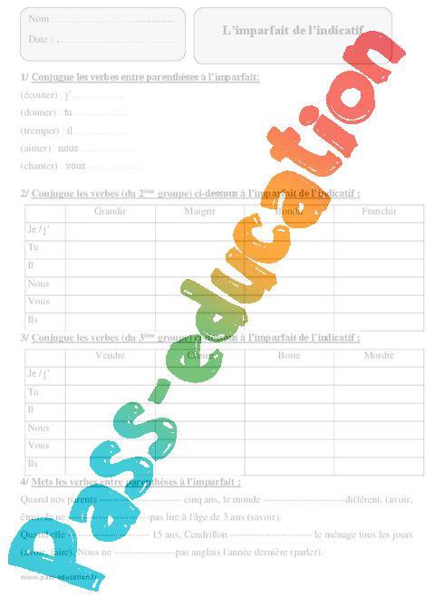 Imparfait – Cm1 – Révisions – PDF à imprimer par Pass-education.fr ...