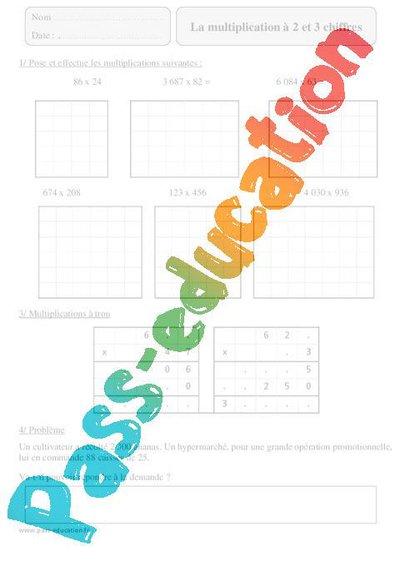 Multiplication à 2 et 3 chiffres – Cm2 – Révisions – PDF à imprimer par ...