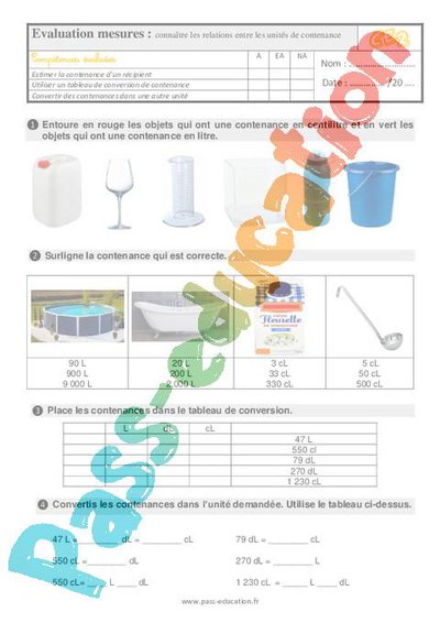 Connaître les relations entre les unités de contenance au Ce2 ...