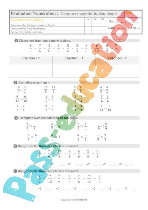Comparer et ranger des fractions simples au Cm1 – Evaluation – PDF à ...