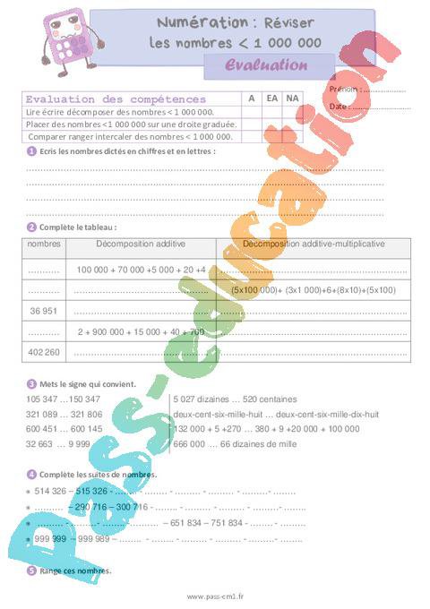 Les nombres inférieurs à 1 000 000 – Évaluation de numération pour le ...