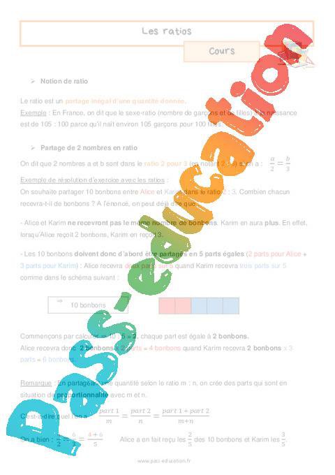 Les ratios – 5ème – Cours – PDF à imprimer par Pass-education.fr ...