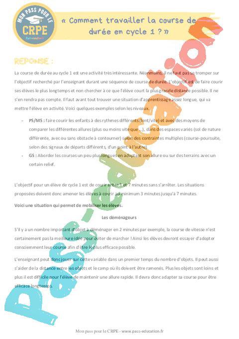 Comment travailler la course de durée en cycle 1 ? – eps – crpe 2024 ...