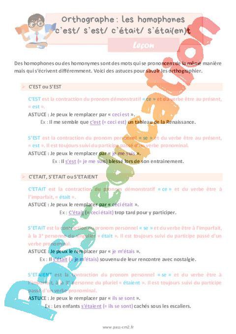 Homophones : C’est, s’est, c’était, s’étai(en)t – Leçon d’orthographe ...