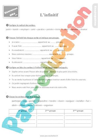 L’infinitif au Cm2 – Evaluation et bilan avec le corrigé – Cycle 3 ...