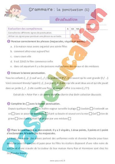 La ponctuation (dans la phrase et en fin de phrase) – Évaluation de ...