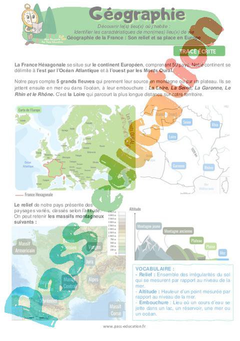 Géographie de la France, son relief, sa place en Europe – Cm1 – Leçon ...