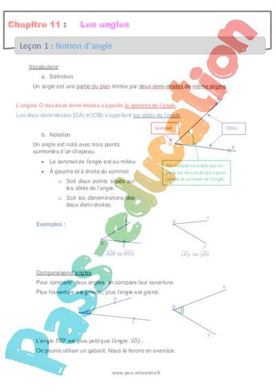 Notion d’angle – 6ème – Séquence complète – PDF à imprimer par Pass ...