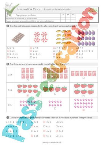 Le sens de la multiplication au CE2 – Evaluation: QCM – Quiz – PDF à ...