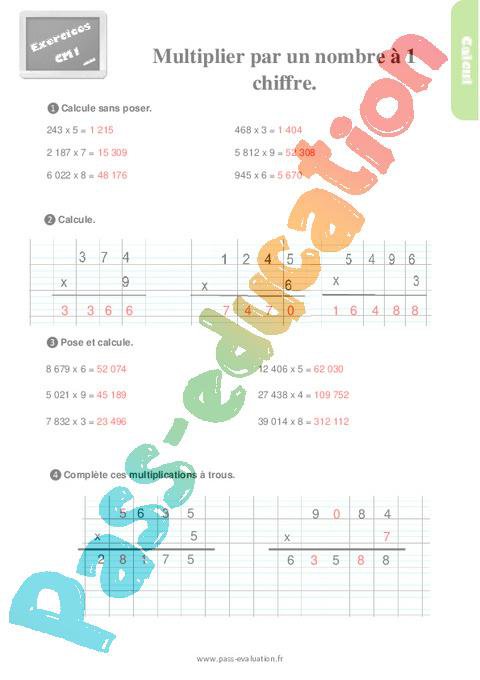 Bilan sur multiplier par un nombre à un chiffre au Cm1 – Evaluation ...