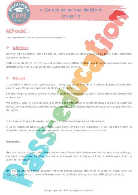 Qu’est-ce qu’une dictée à trous ? – crpe 2026 – pdf à imprimer par Pass-education.fr - jenseigne.fr