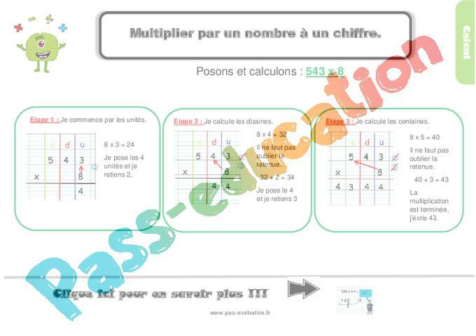 Bilan sur multiplier par un nombre à un chiffre au Cm1 – Evaluation avec le corrigé – PDF à ...