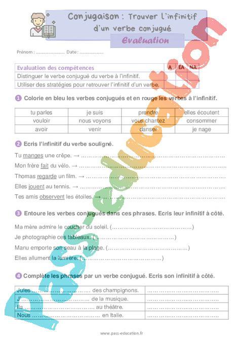Trouver l’infinitif d’un verbe conjugué – Évaluation de conjugaison ...