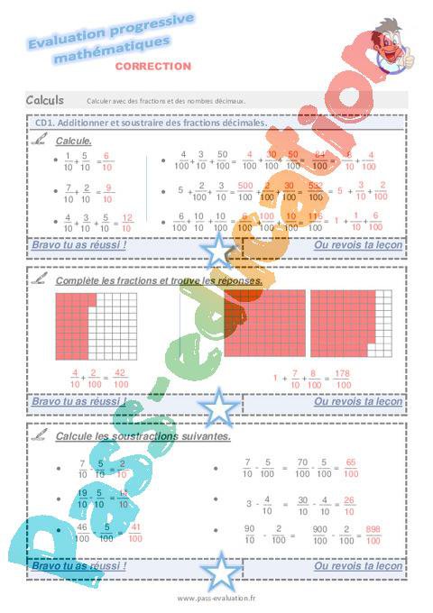 Additionner et soustraire des fractions décimales au Cm1 – Evaluation ...
