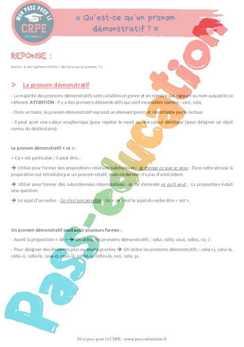 Qu’est-ce qu’un pronom démonstratif ? – crpe 2025 – pdf à imprimer par ...