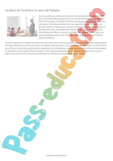 Le programme de français 4ème expliqué aux parents par Pass-education ...