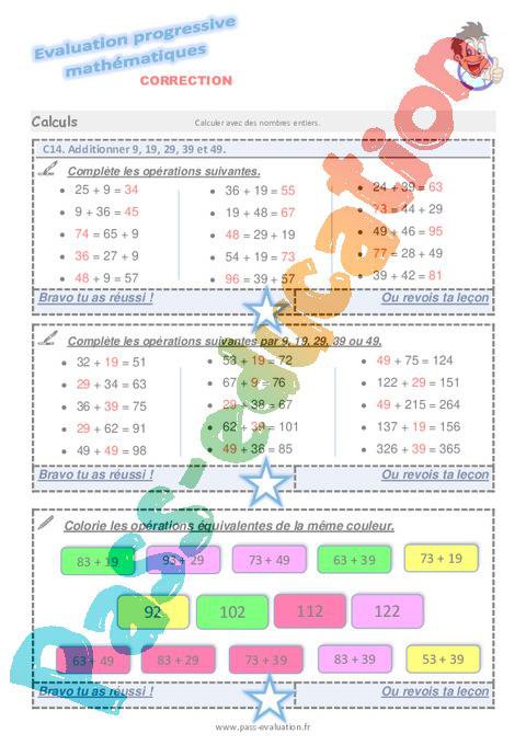 Additionner 9, 19, 29, 39 et 49 au CM1 – Evaluation progressive – PDF à ...