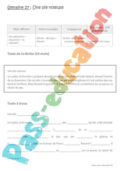 Verbes du 1er groupe au passé composé – Le féminin des noms – Dictée ...