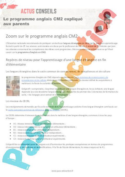 Le programme anglais CM2 expliqué aux parents par Pass-education.fr - jenseigne.fr