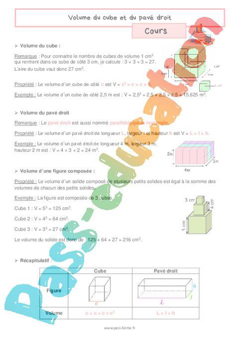 Volume du cube et du pavé droit – Cours de géométrie pour la 6ème – PDF ...