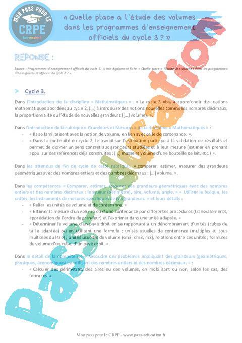 Quelle place a l’étude des volumes dans les programmes d’enseignement ...