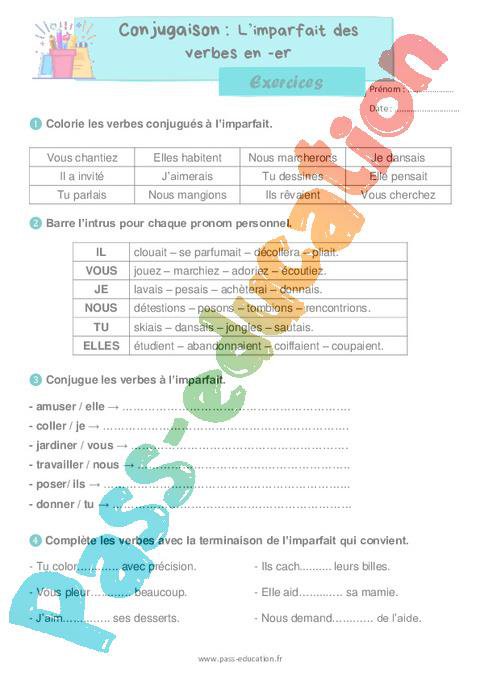 Imparfait des verbes en -er – Exercices de conjugaison pour le ce1 ...
