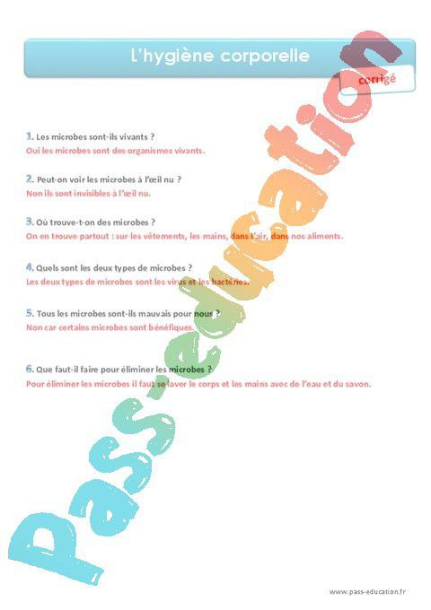 Hygiène corporelle – Cp – Ce1 – Ce2 – Evaluation- EMC par Pass-education.fr - jenseigne.fr