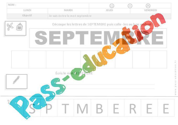 Ecrire le mot septembre – ecriture – moyenne section – cycle 1 – pdf à ...