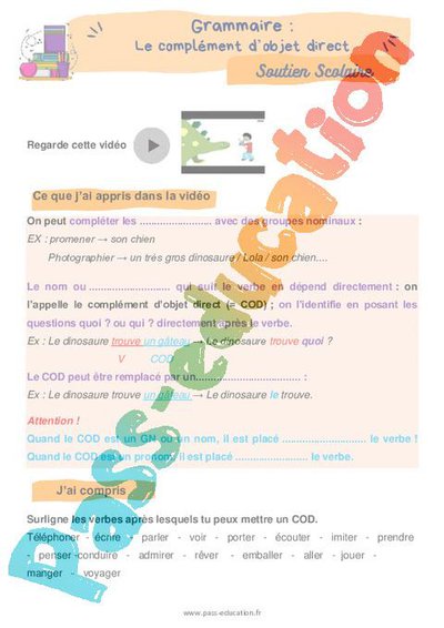 Le complément d’objet direct (COD) au Cm1 – Soutien scolaire pour les ...