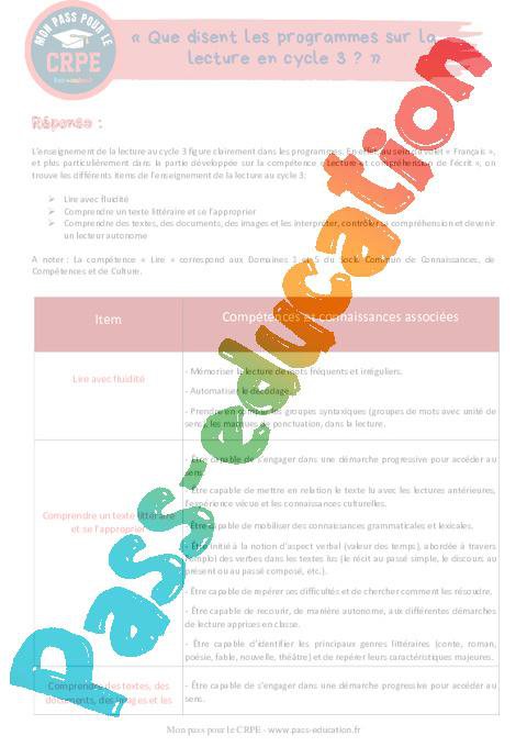 Que Disent Les Programmes Sur La Lecture En Cycle 3 Crpe 2027