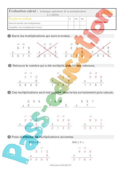 Technique Op ratoire De La Multiplication 1 Chiffre Au Ce2 