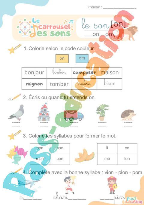 Le son [on] on om – GS – CP – Phonologie – Lecture – Le carrousel des ...