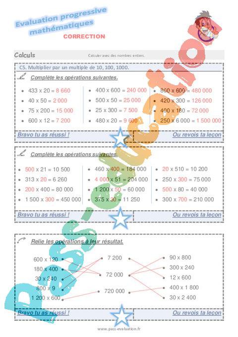 Multiplier par un multiple de 10, 100, 1000 au Cm2 – Evaluation ...